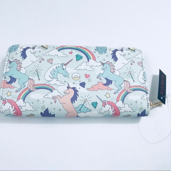 Bags | Rainbows And Unicorns Light Blue Zip Close Wallet | Poshmark